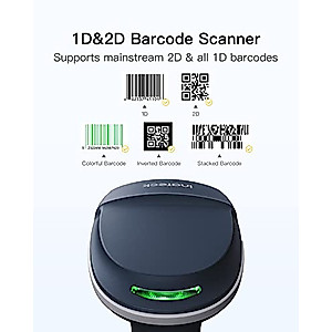 Inateck QR Barcode Scanner, 2D Wireless Barcode Scanner, 3 in 1 Barcode Reader, Screen Scanning, BCST-54 Blue