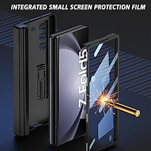 MistWorld for Samsung Galaxy Z Fold 5 case with Magnetic Hinge，Stand, Front Screen Tempered Glass Protector，Slim Shockproof Cover Black