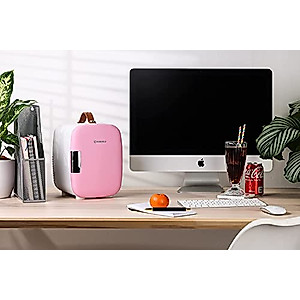 Subcold Pro4 Luxury Mini Fridge Cooler 4 Litre / 6 Cans AC & Exclusive USB ECO Power Option | Portable Small Refrigerator For The Office, Bedroom, Car, Travel, Skincare & Cosmetic (Pink)
