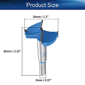 Auniwaig Forstner Drill Bits, 38mm Dia Wood Hole Saw, Auger Opener Cemented Carbide, 80mm Length Woodworking Hinge Hole Drilling Boring Bit Cutter, Round Shank, Blue, 1 Pcs