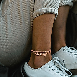 Jewenova Personalized Name Anklet Bracelet for Women, 18K Gold Plated Custom Name Ankle Bracelet