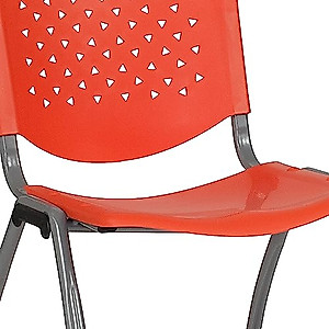 Flash Furniture HERCULES -5 Pack 880 lb. Capacity Orange Plastic Stack Chair | Comfortable Seating with Durable Design