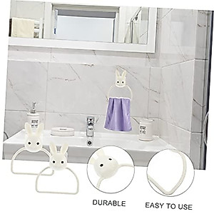 FONDOTIN 2pcs Towel Rack Wall Hanger Hooks Towel Rack Wall Mounted Beach Towel Clip Bath Towel Holder Round Towel Holder Year of Rabbit Decoration Towel Hanger Cartoon Towel Holder White