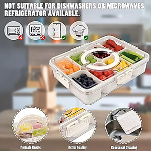 Generic Snackle Box Food Container | Divided Serving Tray with Lid and Handle | Charcuterie and Snack Organizer | Suitable for Candy, Fruit, Veggies | Perfect for Travel or Parties, Cream