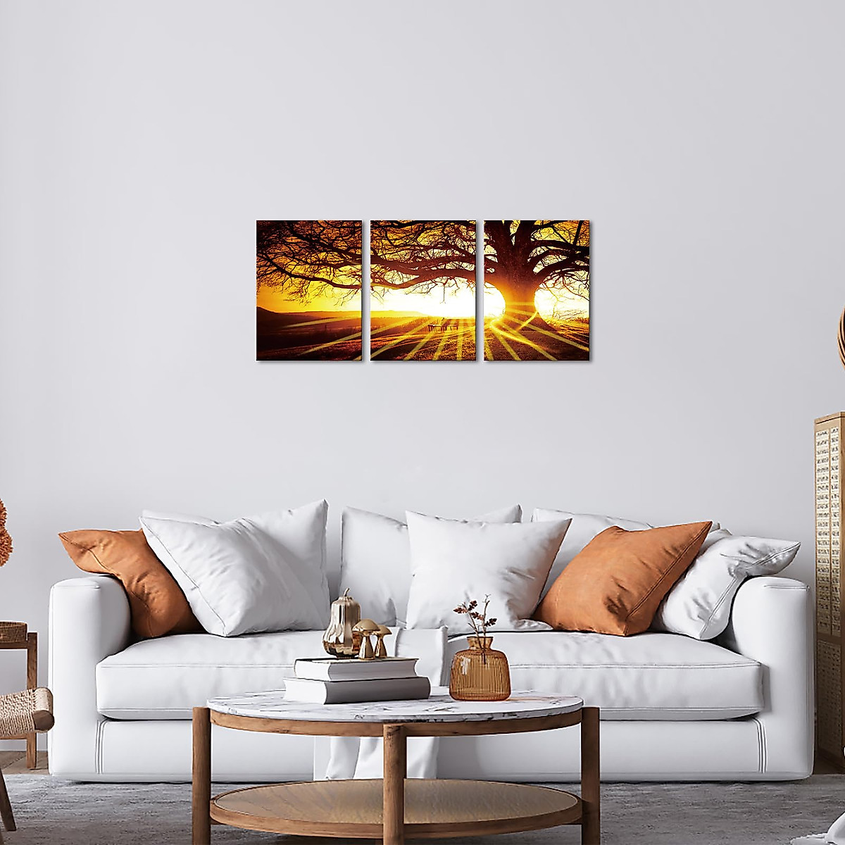 Nachic Wall 3 Panels Wall Art Canvas Prints Big Trees in Sunset Pictures Relax Natural Landscape Painting Ready to hang for Home Office Living Room Bedroom Wall Decor with Frame Ready to Hang