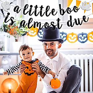 A Little Boo is Almost Due Banner - Halloween Baby Shower Hanging Sign, October Baby, Happy Boo Day Birthday, Fall Party Decorations Supplies