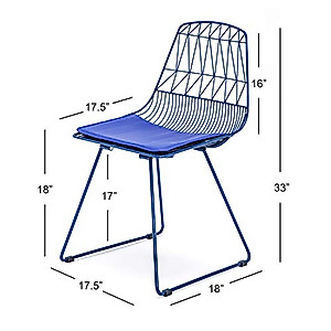 AC Pacific Metal Dining Chairs with Faux Leather Seat Pad, Modern Stackable Indoor Outdoor Stool for Kitchen, Patio, Bistro and Bar, Set of 2, Matte Dark Blue