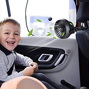 LEMOISTAR Car Fan, Battery Operated USB Car Fan with Durable Hook, 4 Speed Strong Airflow,360 Degree Rotatable Car Fan, 5V Cooling Air Small Personal Fan for Car, Rear&Back Seat Passenger etc(Black)…