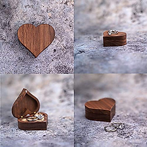 SOFEA Heart Walnut Wood Ring Box Proposal Engagement Ring Holder Jewelry Wooden Box