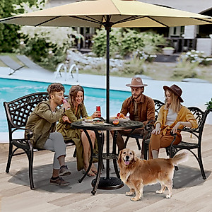 DWVO 4 Piece Outdoor Furniture Cast Aluminum Patio Dining Sets, Patio Dining Set with 2 Chairs, 1 Outdoor Garden Bench, 30 Inches Round Table with Umbrella Hole, for Balcony Backyard Deck Garden