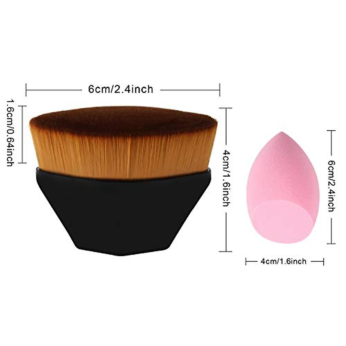 Foundation Makeup Brush 2 Pack Flat Top Kabuki Face Foundation Brush Multi-functional for Liquid, Cream or Flawless Powder Cosmetics Face Boby Brush with Portable Case(Black and Pink)