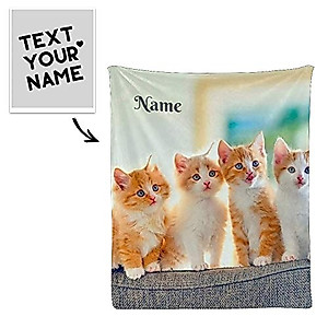 CUXWEOT Personalized Blanket with Name Text Custom Funny Cat Soft Fleece Throw Blanket for Gifts (50 X 60 inches)