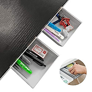 N-A Under Desk Storage Desk Drawers Organizer Large 2Pack Self-Adhesive Pop-Up Hidden Under Desk