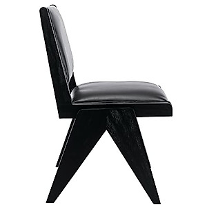 Mid-Century Modern Dining Chairs Set of 2 with PU Leather Upholstered, Country Farmhouse French Wooden Side Chairs, Black