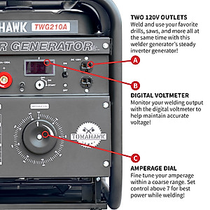 TOMAHAWK 15 HP Engine Driven Portable 2,000 Watt Generator with 210 Amp Stick and TIG Welder with Kit
