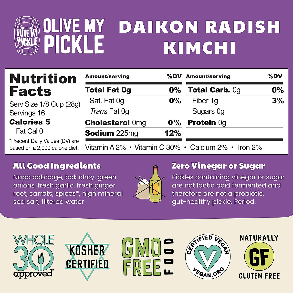 Olive My Pickle Fermented Kimchi - 48 Ounces | 3-Pack Bundle of Probiotic Daikon Radish Kimchi | Fresh & Flavorful Korean Food with Natural Probiotics for Gut Health - Perfect for Ramen & Spicy Noodles