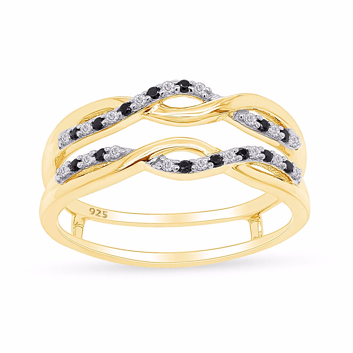 0.24 Carat Black & White Cubic Zirconia Twist Enhancer Guard Ring 14K Yellow Gold Over Sterling Silver Ring Size-6