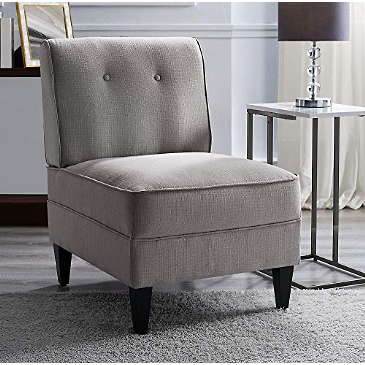 Serta Copenhagen Accent Chair Button Tufted Backrest, Sinuous Spring Seat Cushion, Rubberwood Legs, Upholstery for Living Room, Bedroom and Small Spaces, Polyester Woven Fabric, Modern Gray