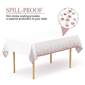 HOMIX Plastic Tablecloths for Rectangle Tables, 6 Pack Disposable Party Table Cloths, Rose Gold Dot Confetti Rectangular Table Covers with 30 Balloons for Parties Wedding Bridal Shower, 54" x 108"