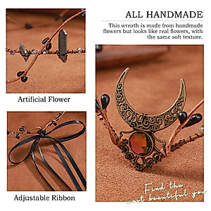 MOSTORY Black Crystal Crown Raw Quartz Headband Fairy Moon Headpiece Dark Rhinestone Tiara Elf Circlet for Women Girls Renaissance Halloween Cosplay Goth Wedding Photo Shoot