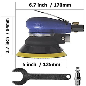 5-inch air palm random orbital sander, dual-action pneumatic polisher speed adjustable grinding sanding with 5-inch pad, random orbit air sanders