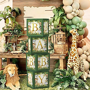 Jungle Safari Baby Boxes with Letters for Baby Shower Decorations Boy Girl Jungle Animal Theme Decor Balloon Blocks for Jungle Safari Baby Shower Gender Reveal Birthday Party Supplies