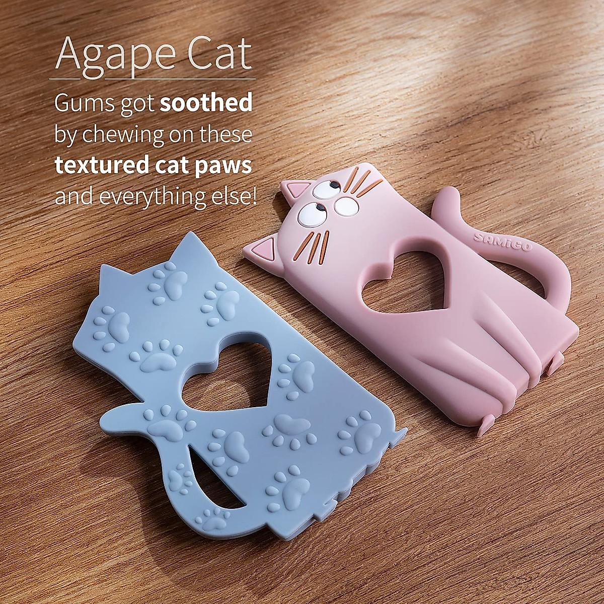 SAMiGO Baby Teething Toys Silicone Teether for Babies 0-6 and 6-12 Months Baby Chew Toys for Infant Boys and Girls - Blue Cat