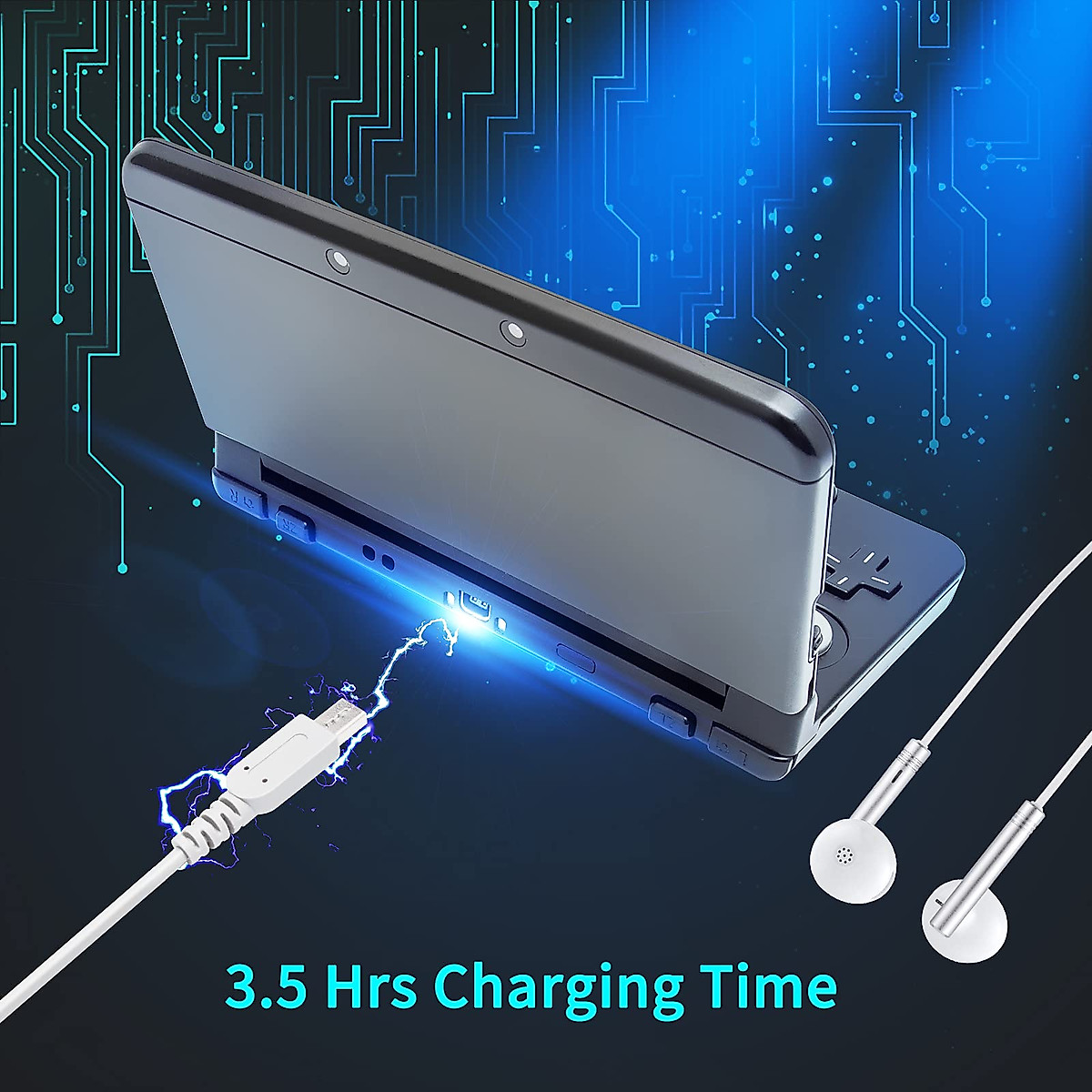 Funturbo 3DS Charger, 2DS DSi Charger & Earbuds Kit AC Power Adapter Charging Cable for Nintendo 3DS/3DS XL/2DS/2DS XL/DSi/DSi XL