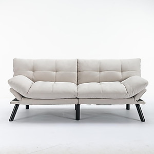 70.87" Velvet Futon Sofa Bed, Modern Convertible Sleeper Sofa Couch with Adjustable Backrest and Armrests, Tufted Loveseat Sofa with Metal Legs for Living Room, Bedroom, Apartment, Cream