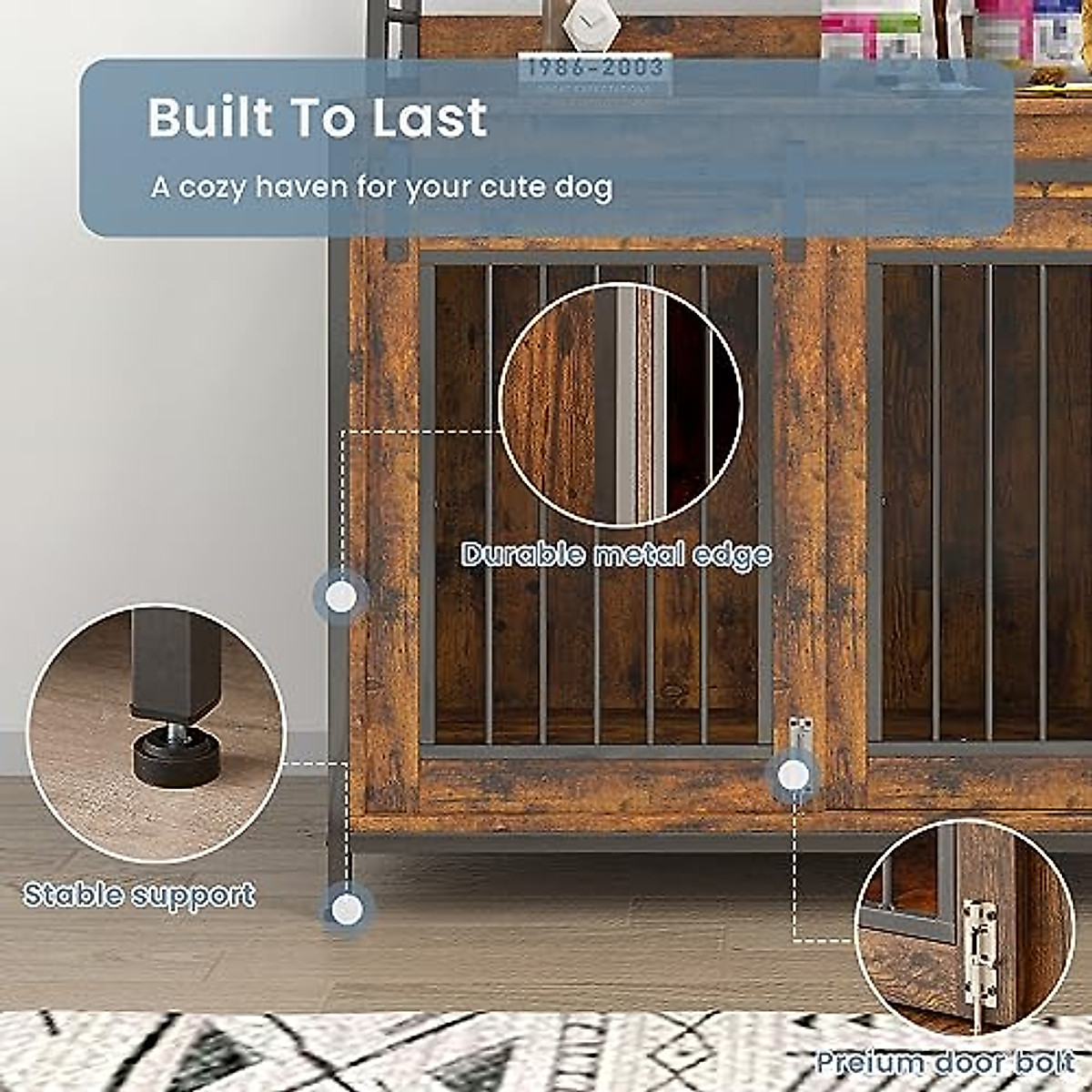 Lyromix 37'' Dog Crate Furniture with Shelves for Small to Medium Pets, Wooden Cage End Table Side Table, Heavy Duty Indoor Puppy Kennel with Sliding Door, Brown