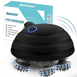 Electric Head Scalp Massager- Rechargeable, IPX7 Waterproof Cordless Scalp Massager w/ 100 Massage Nodes & 5 Speed Modes- for Scalp Stress & Body Pain Relief, Ideal Gifts for Women, Men, Pets (Black)