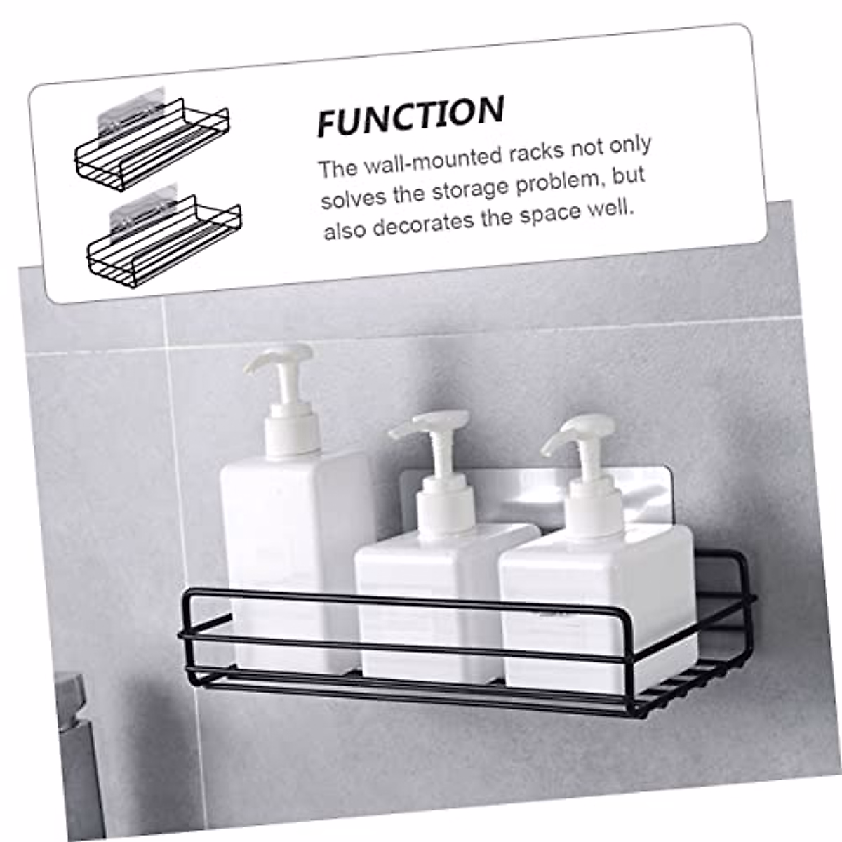 Levemolo 2pcs Organizer Shelves for Adhesive Dish Shampoo Brush Stainless Holders Caddy Racks Shower Farmhouse Scouring Iron Black Display Storage Floating Sink Metal Shelf Wall-mounted