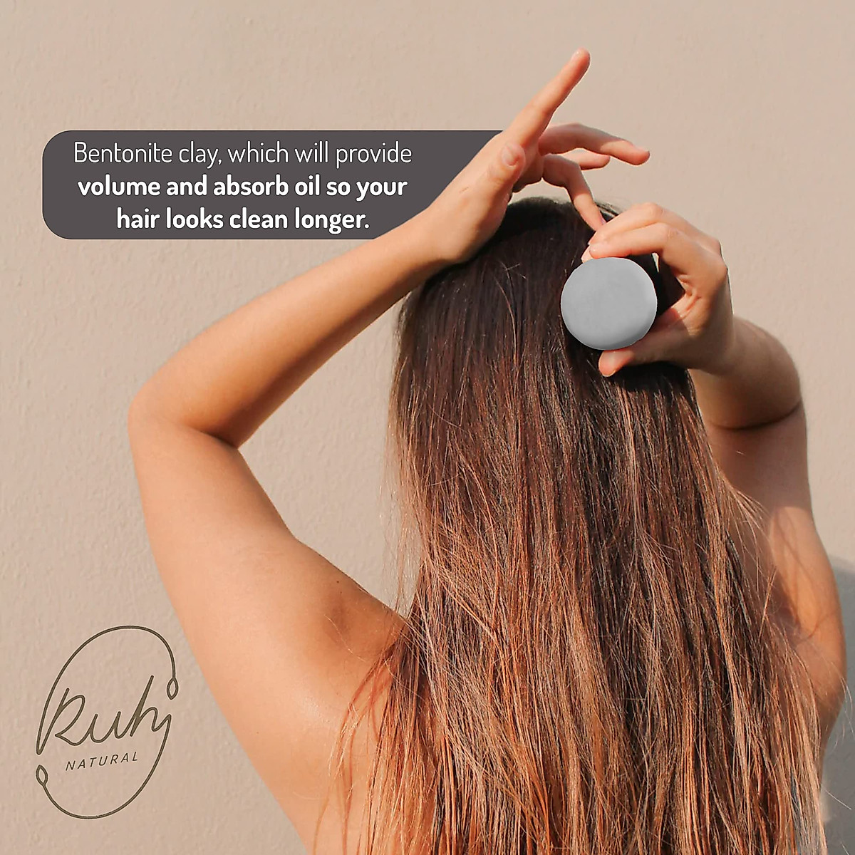 Ruh Natural Shampoo Bar for Oily Hair, Handmade Sulfate Free Shampoo Bars with Bentonite Clay and Gardenia Sent, Vegan and Zero-Waste Eco-Friendly, Silver (1ct)