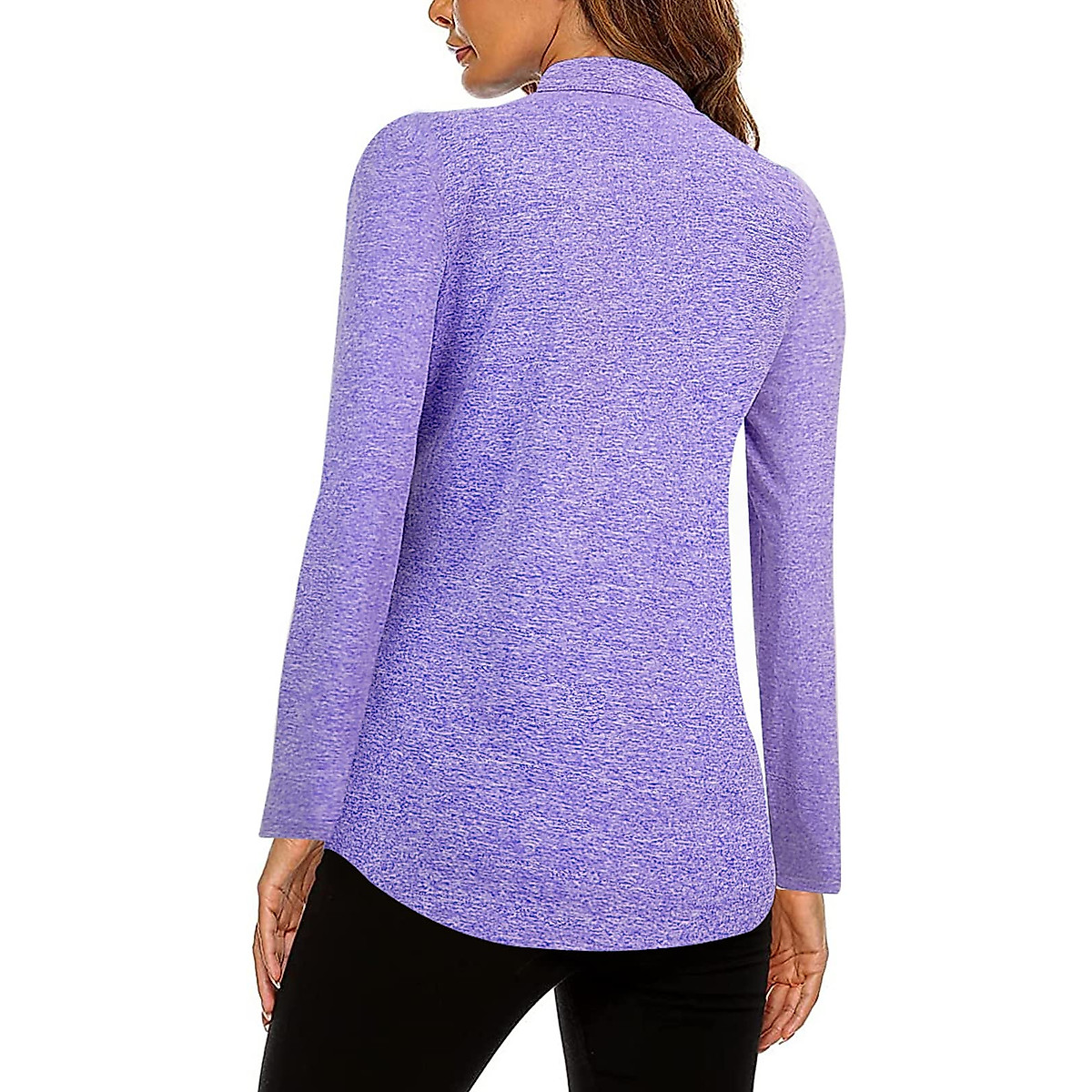 Koscacy V Neck Top Women, Golf Tennis Shirt Breathable Zipper Running Workout Outdoor Tops Yoga Biking Daily Casual Wear Aline Soft Shirts Purple XX-Large
