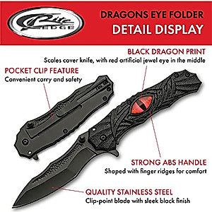 SZCO 8” Dragon’s Eye Liner Lock Assisted Open EDC Folding Knife With Pocket Clip, Black (3005789)