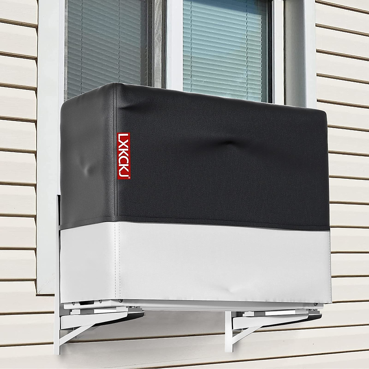 LXKCKJ Air Conditioner Cover for Outside Units - 420D Waterproof Air Conditioner Protection Covers for Window Unit - Winter AC Covers Fits AC Condensing HVAC Unit (Black & Silver 40''L X16''W X30''H)