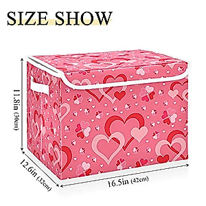 Romantic Hearts Large Storage Bins with Lid Collapsible Storage Bin Storage Basket Foldable Fabric Storage Boxes for Home Office