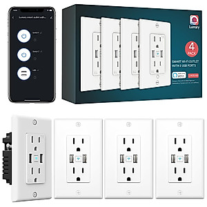 Smart USB Outlet in-Wall - Smart Electrical Outlet That Work with Alexa, Google Home, 15 Amp, No Hub Required, ETL & FCC Certified, 2.4G WiFi Only (4 Pack)