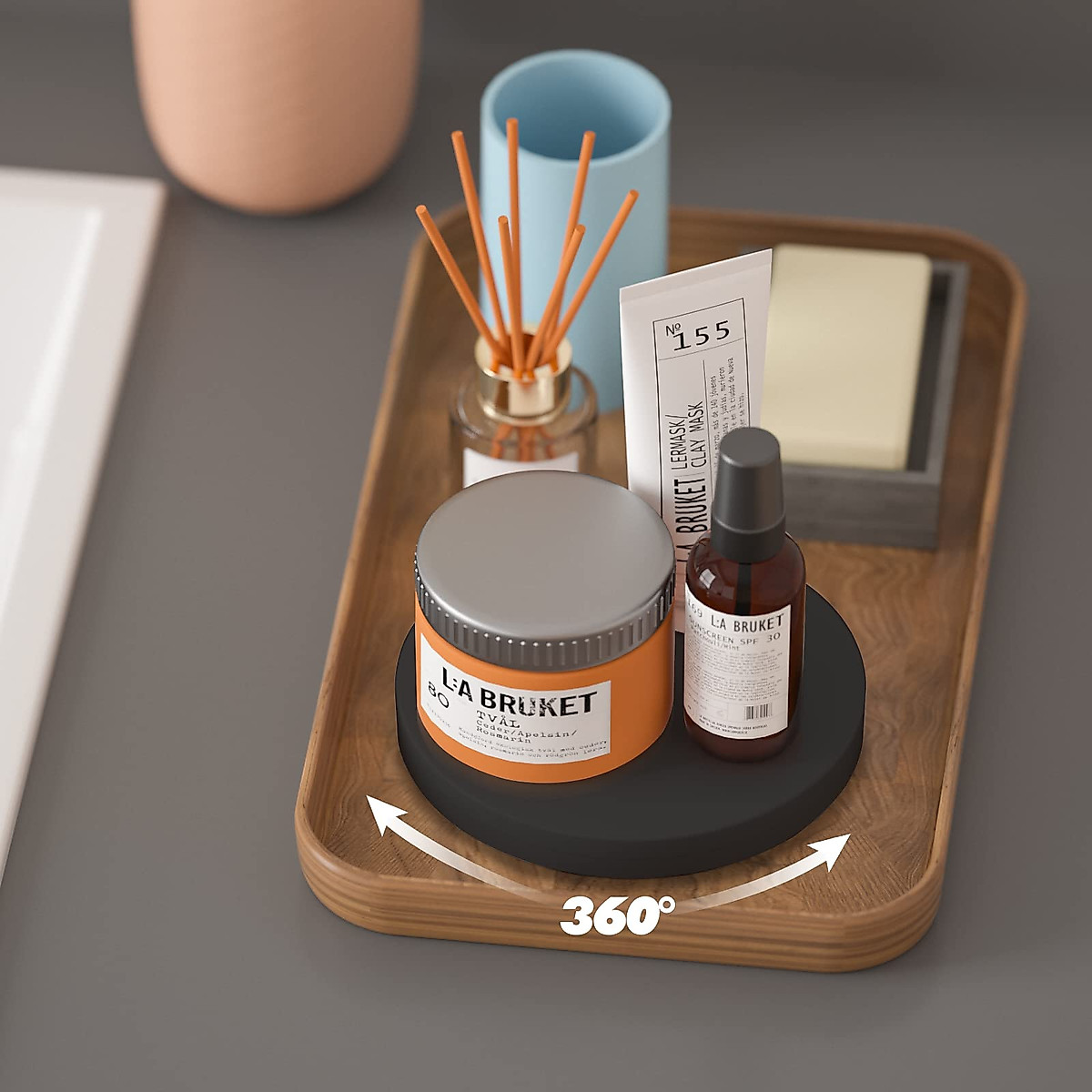 VOLCANOES CLUB Lazy Susan Turntable Organizer - 6 Inch Heavy Duty Rotating Swivel Stand with Steel Ball Bearings for Cake, Kitchen Cabinets, Monitor, TV, Painting, Display (30lb Capacity/Black)