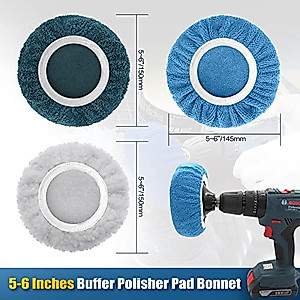 POLIWELL 12Pack Polishing Bonnet Pads 5-6 Inch Buffer Pad Cover- 8pcs Microfiber Buffing Bonnets, 2pcs Woollen Waxing Pads, 2pcs Soft Coral Fleece Pads for Car Polisher