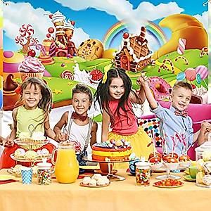 Donut Candy Birthday Party Backdrop Banner, Christmas Large Fabric Sweet Donut Candy Backdrop for Candy Party Decoration, Sweet Cartoon Landscape Baby Shower Background Photo Props, 72.8 x 43.3 Inch