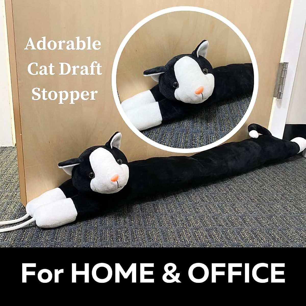 Evelots Under Door Cat Draft Stopper - Weighted - Keep Cold Air, Warm Air Out - Odor, Noise, Dust, Wind Blocker - Great for Window - Full 38 Inch Long - Heavy Duty Kitty Cat - Hanging Loops