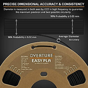 OVERTURE Easy PLA丨 1.75mm 3D Printer Filament, 5kg Cardboard Spool (11lbs), Dimensional Accuracy +/- 0.03mm, Fit Most FDM Printer (Black&White&Red&Rock White&Space Gray)