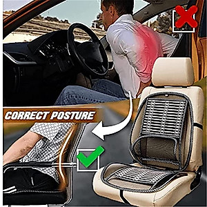 Doxenem Ergonomic Car Seat Office Chair Bamboo Chip Cover Cushion with Wire Mesh Lumbar Back Support,Breathable Black Mesh with Strap Comfortable Ventilate Support Cushion Pad, for Back Pain Relief