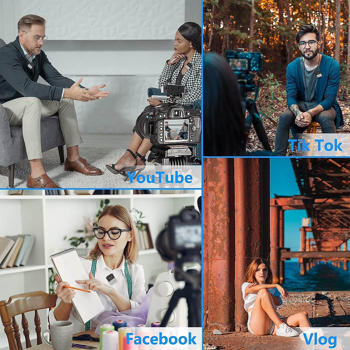 Mirabox Wireless Lavalier Microphone, 32 Channels UHF Microphone System with 2 Transmitter and 1 Receiver,Lav Mic for DSLR Camera, Smartphone, Tablets