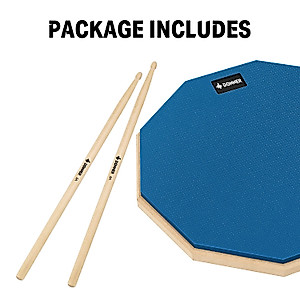 Donner 12 Inches Drum Practice Pad Silent Drum Pad Set Blue 2-Sided With Drum Sticks