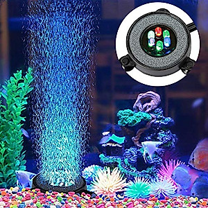 NICREW Multi-Colored LED Aquarium Bubbling Stone Disk, Round Fish Tank Bubbler with Auto Color Changing LEDs