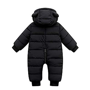 Happy Cherry Baby Infant Down Jumpsuit One Piece Windproof Jacket Hooded Zipper Romper Winter Puffer Snowsuit Soft One Piece Warm Coat for Boys Girls Black 12-18 Months