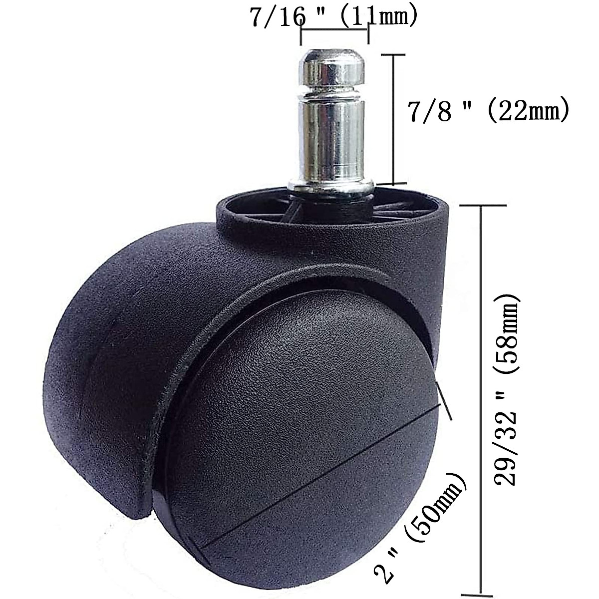 AccessBuy Office Chair Caster Wheel 2 Inch Universal Standard Size Computer Gaming Chair Caster Wheels Replacement Set of 5 (Black)