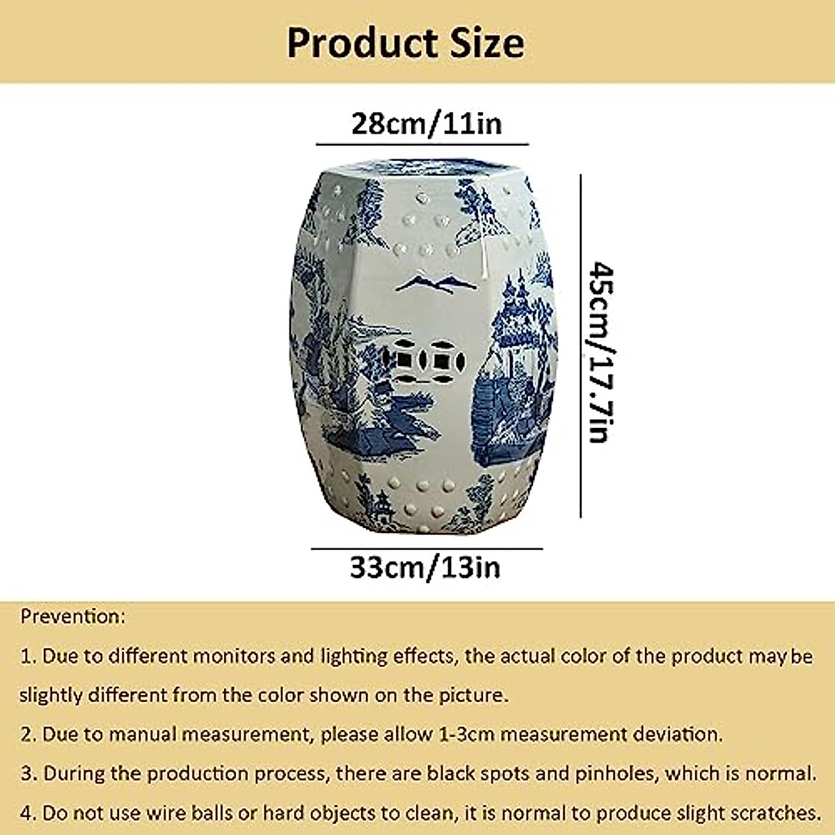 KIROJA Decorative Ceramic Garden Stool, Glazed Hollow Landscape Celadon Shoe-Changing Stool Drum Stool, Suitable for Outdoor Garden, Living Room, Terrace, Etc.